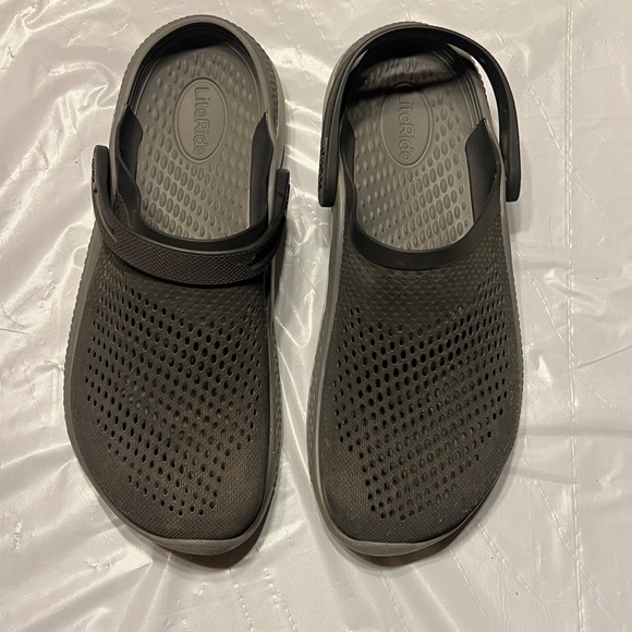 CROCS | Shoes | Crocs Black And Gray Perforated Slipons | Poshmark